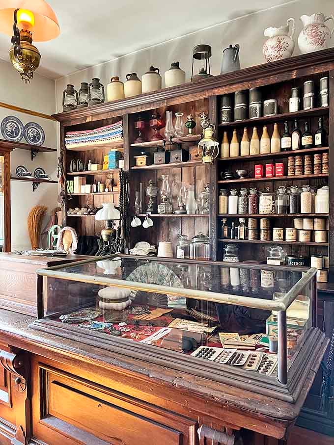 This general store display showcases 19th-century commerce, stocked with goods that have outlasted their original customers by centuries.