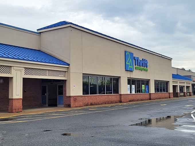 Rain or shine, this superstore's blue and green sign promises aisles of possibilities for treasure hunters of all ages.