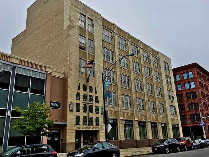 The Building's geometric patterns demonstrate Buffalo's architectural confidence, standing tall like it's got nothing to prove to anyone.