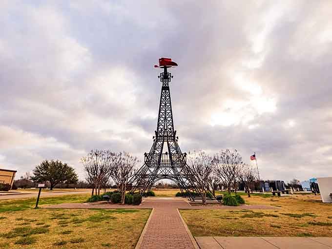 That red cowboy hat perched atop the Eiffel Tower is the most Texas thing you'll see all year.