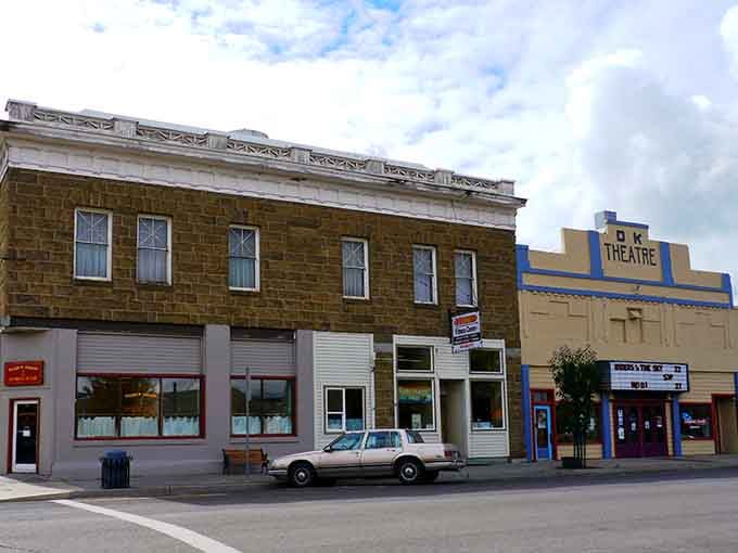 The old theatre marquee and vintage storefronts preserve an era when downtown was the heart of community life.