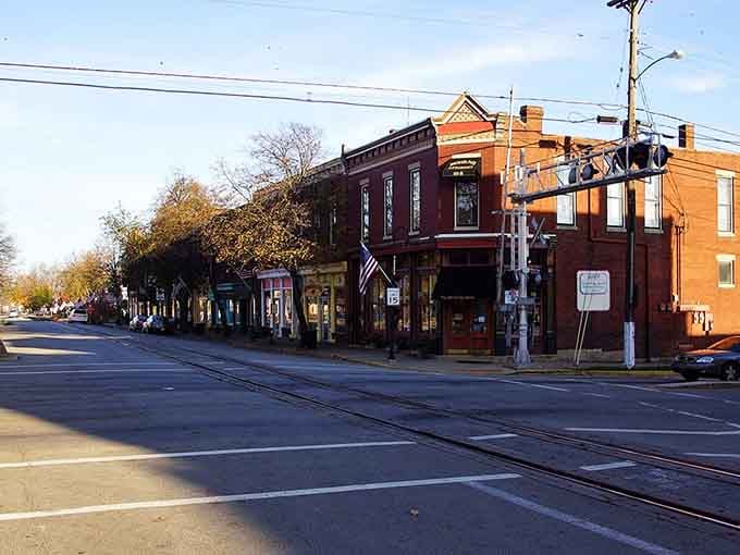 Those tracks run straight down Main Street like something from a model train set, except this one's delightfully real.