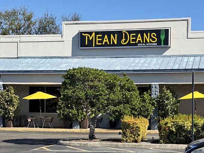 Those cheerful yellow accents and sunny umbrellas brighten up this strip mall spot serving surprisingly excellent steaks.