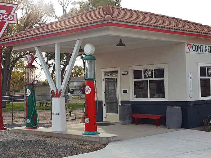 Vintage gas pumps stand as colorful reminders of Sterling's Route 66 heritage and enduringly affordable small-town character.