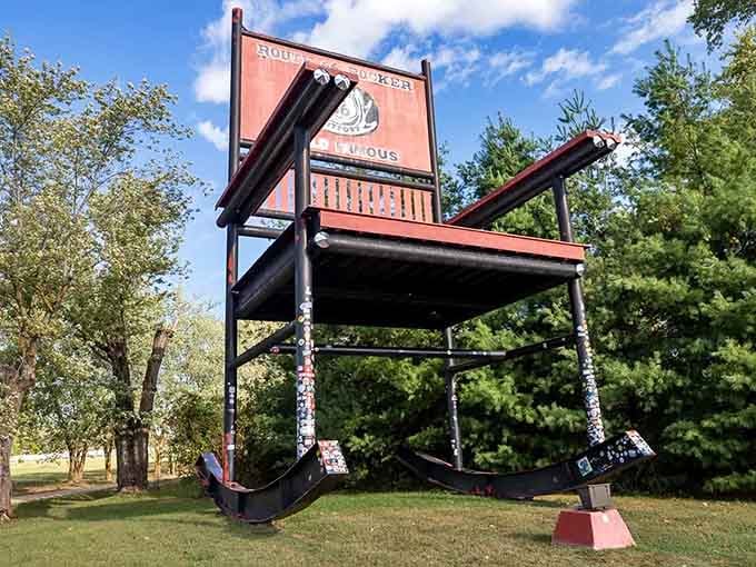 This oversized rocker could seat a giant, standing tall as Route 66's most comfortable roadside attraction.