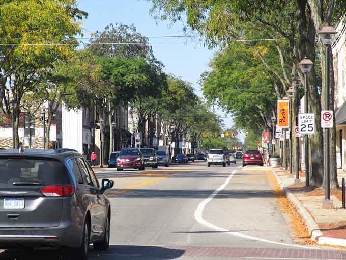 The tree-lined street fills quickly when weather cooperates, transforming downtown into one big neighborhood gathering spot with architectural eye candy everywhere.