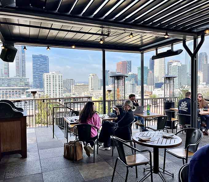 Covered seating keeps you comfortable while downtown's architectural variety unfolds before your eyes like a postcard.