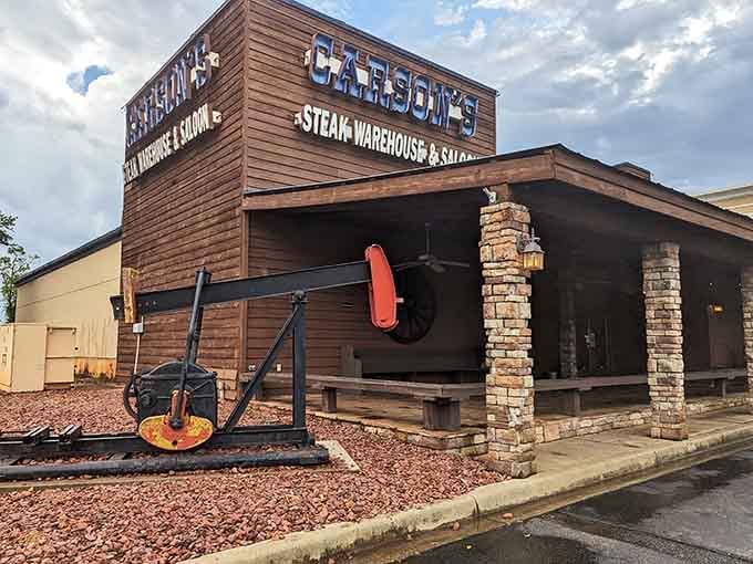 The playful landscaping and open-air design suggest a place where good times and great steaks happen simultaneously every night.