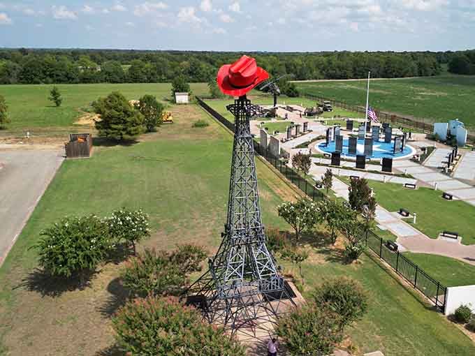 The aerial view shows how this whimsical tower stands proud, proving Paris and Texas make perfect partners.