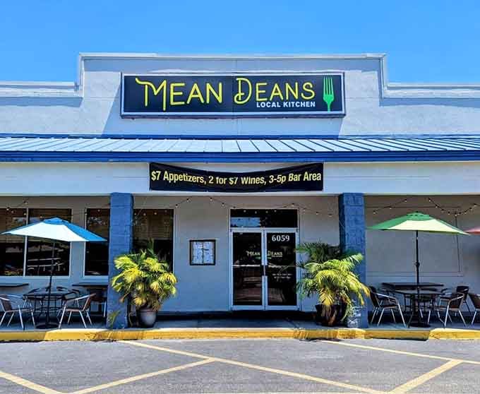 The welcoming storefront with happy hour deals posted proudly shows this kitchen knows how to treat regulars right.