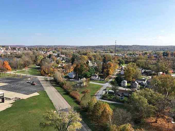 Tree-lined neighborhoods spread peacefully under autumn skies in towns where good schools don't cost a fortune.