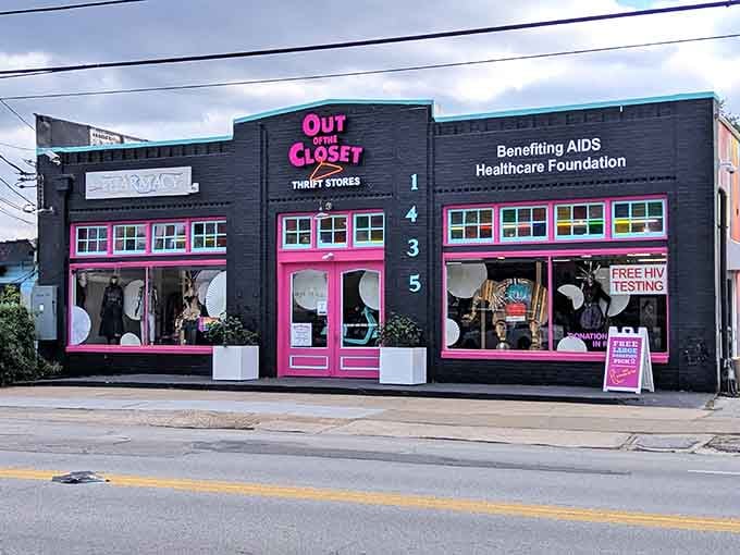 The vibrant storefront design celebrates diversity and community, proving thrift shopping can truly change lives for good.