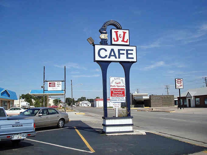 Classic cafe signs beckon hungry travelers in Sterling, where home cooking and hometown prices never go out of style.