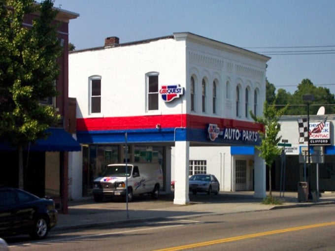That vintage auto parts store is pure Americana, complete with the kind of charm you can't manufacture anymore.