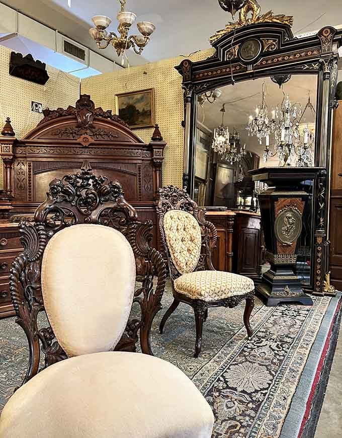 Ornate Victorian furniture that makes your IKEA bookshelf feel deeply inadequate and slightly embarrassed about its existence.