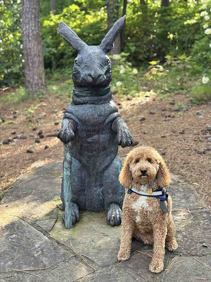 When your dog poses better with garden statues than you do with your own family, embrace it.