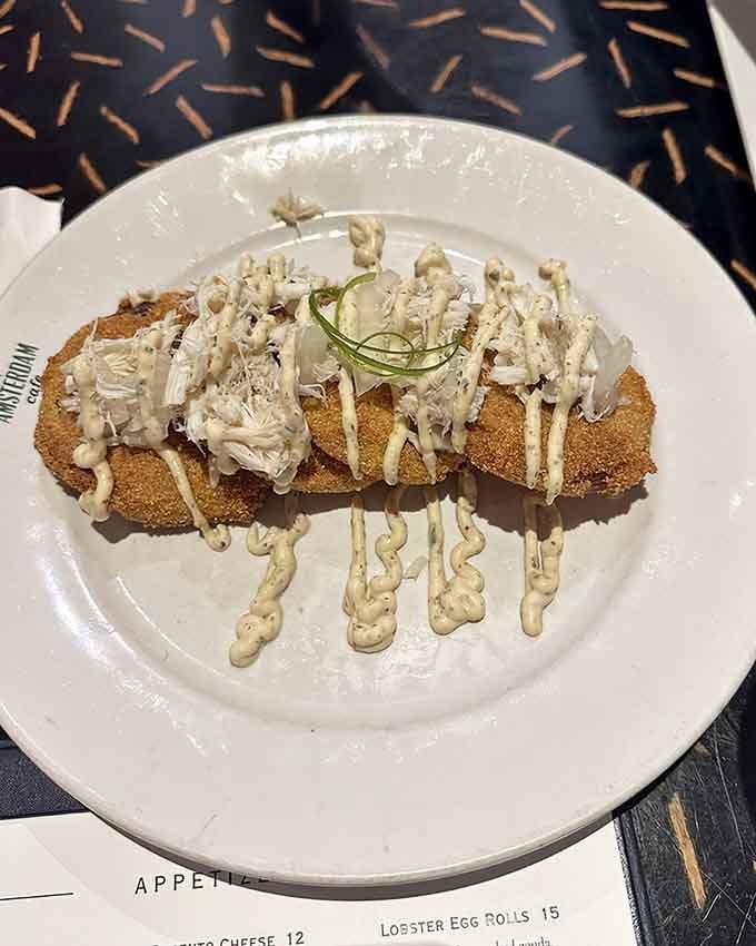 Fried green tomatoes topped with crab salad, because sometimes the South and the sea make beautiful music together.