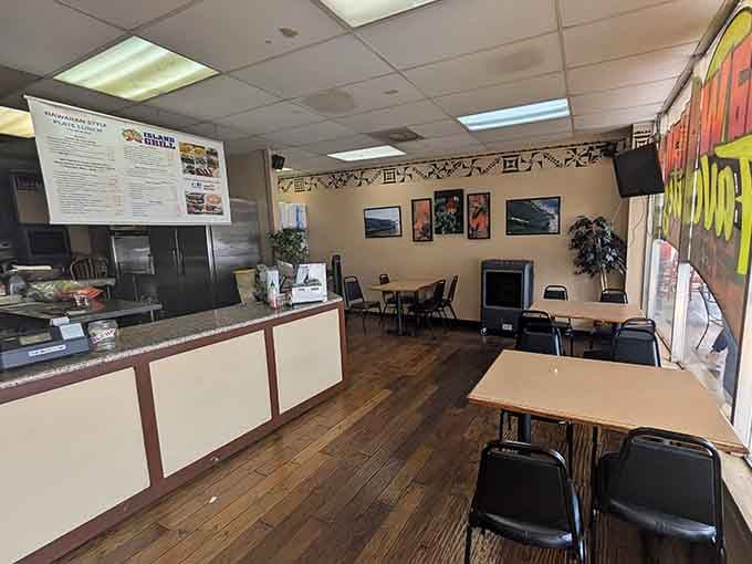 Simple seating lets the food do the talking, creating a casual space where aloha spirit meets Texas-sized hospitality perfectly.