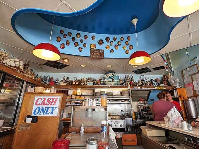 When the decor includes dramatic seascapes and anchor lamps, you know someone committed fully to the nautical breakfast experience theme.