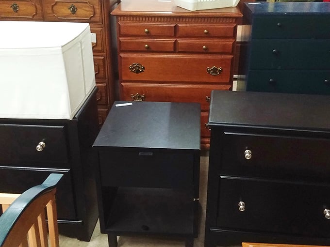 Dressers in various finishes stand ready to organize someone's life, one drawer at a time.