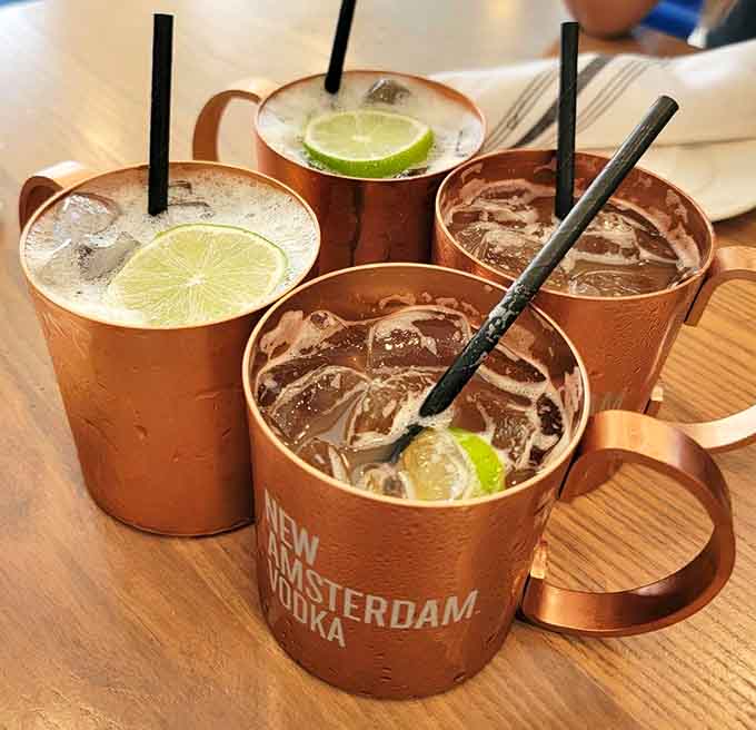 Moscow Mule mugs lined up like copper soldiers ready to march you through a delightful weekend afternoon.