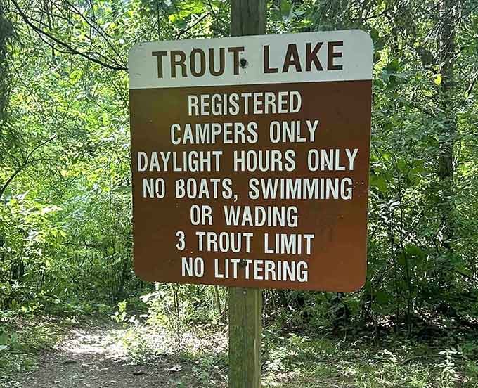 Trout Lake rules posted clearly, because apparently some people need reminding that three trout means three, not four.