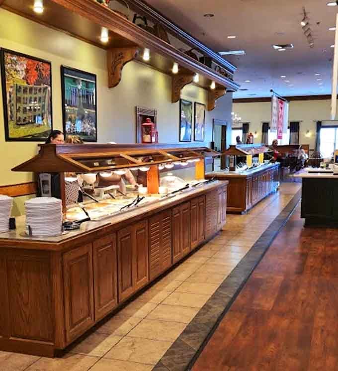 The buffet station stretches on like a delicious horizon, promising adventure with every steam tray you encounter.