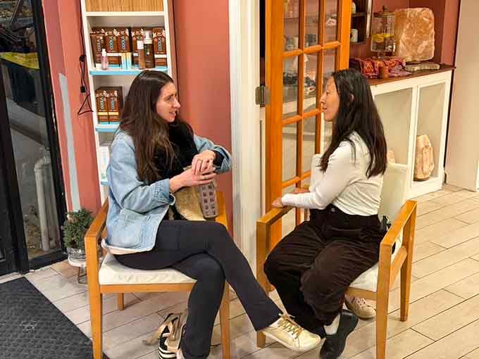 The welcoming reception area sets the tone for relaxation, where friendly faces help you prepare for your underground wellness adventure ahead.