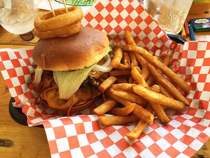 The Mondo Burger lives up to its name, stacked higher than some of Jerome's historic buildings.