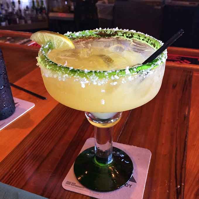 A margarita with a salt rim that means business, ready to make you forget whatever day of the week it is.