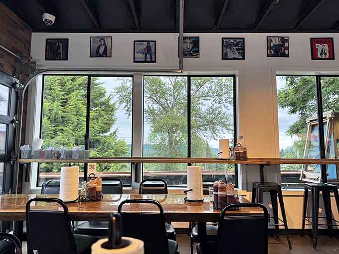 Large windows flood the dining room with natural light, making every meal feel like a special occasion.