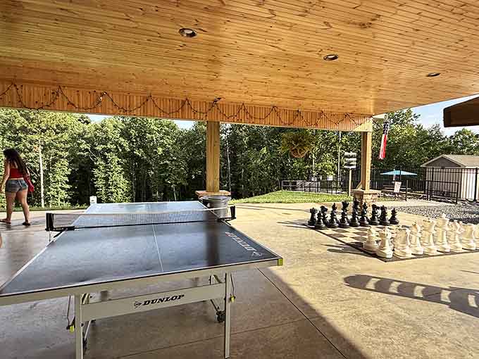 Covered gathering spaces provide shade for activities when the North Carolina sun gets a bit too enthusiastic.
