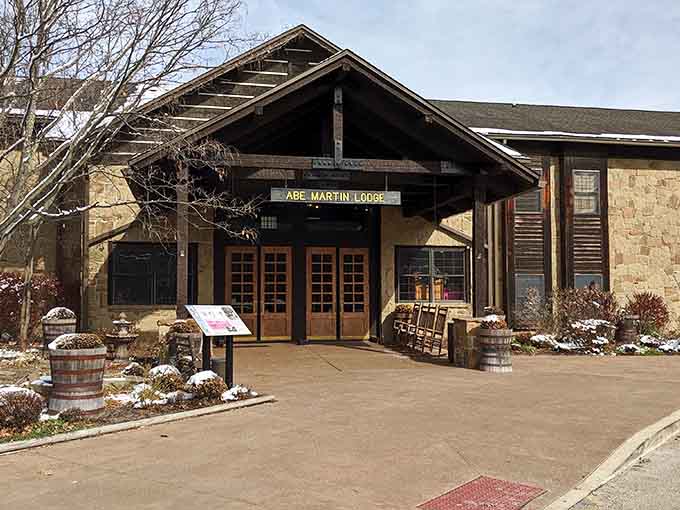 Abe Martin Lodge offers rustic comfort where you can enjoy nature without completely roughing it, thankfully.