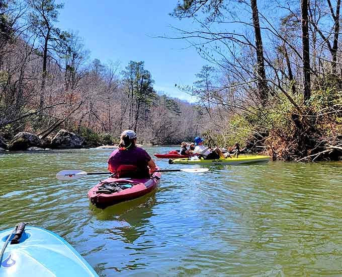 Kayaking through South Sauty Creek offers peaceful paddling without the crowds you'd find at more famous waterways.