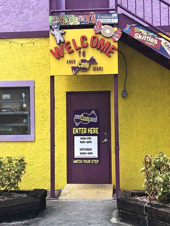 The entrance welcomes you with candy signage that makes turning around physically impossible for anyone human.