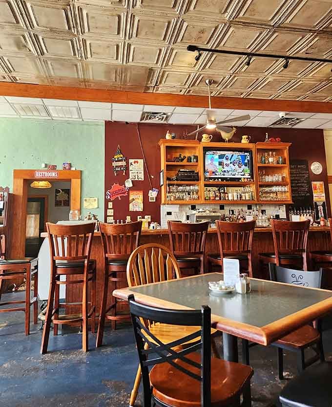 The bar area invites you to settle in with a cold one after conquering that breakfast mountain.