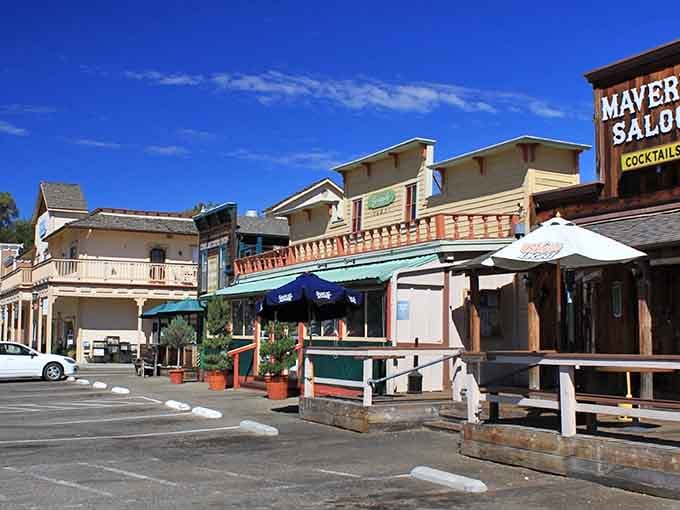 Old West storefronts line the street in Santa Ynez, looking like a movie set that forgot to stop being charming.