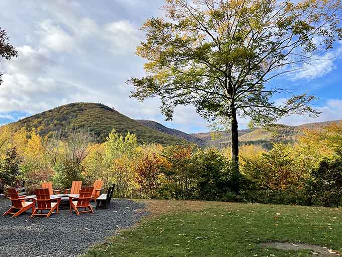 Mountain views from Adirondack chairs prove the best entertainment doesn't require electricity or monthly subscription fees whatsoever.