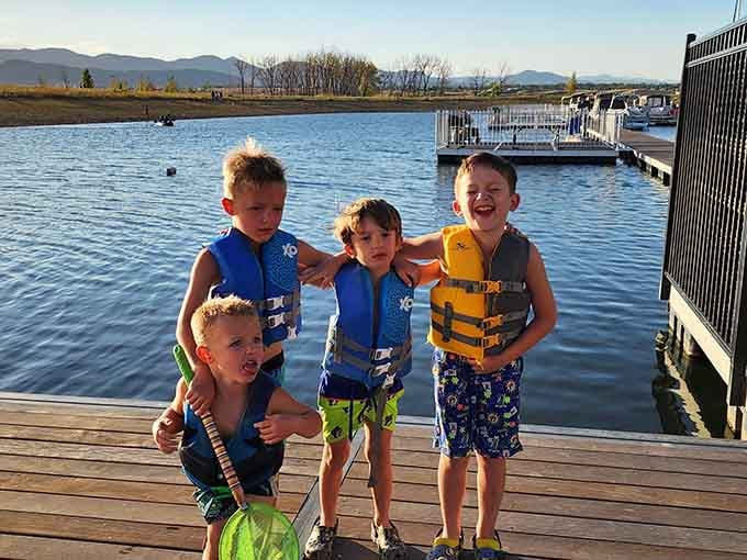 Young adventurers suited up and ready to conquer the reservoir like pint-sized naval commanders.