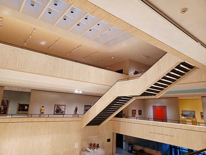 Sweeping staircases and natural light create architectural poetry, proving museums can be masterpieces themselves without any paintings.