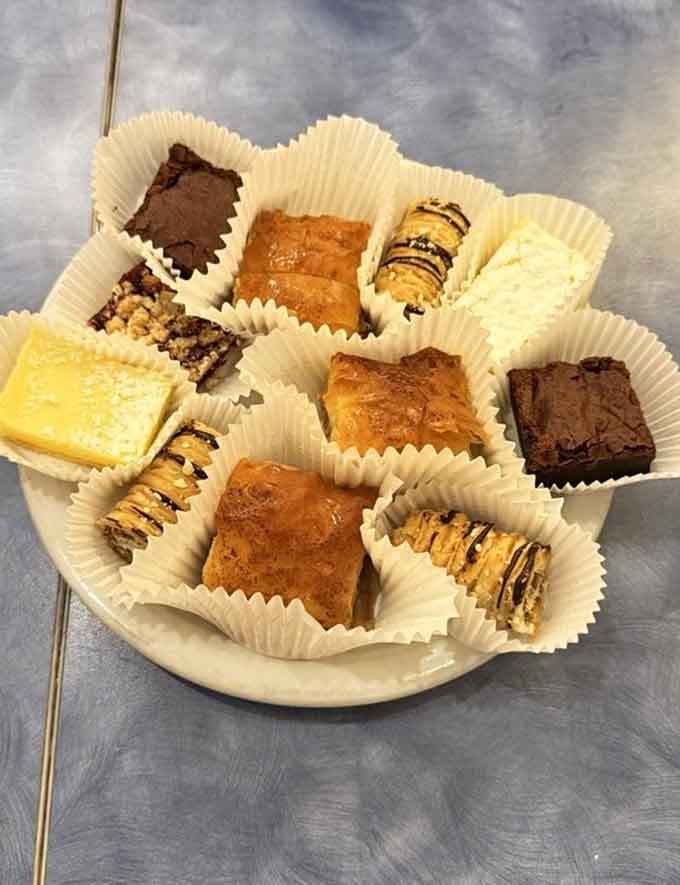 A dessert platter featuring baklava and brownies proves that Chef Zorba's understands the importance of sweet endings to great meals.