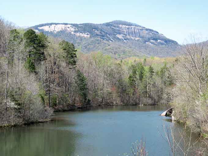Lake Oolenoy with Table Rock looming behind&mdash;proof that South Carolina's Upstate doesn't skip leg day at the gym.