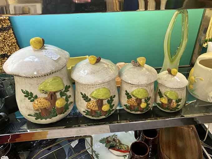 These whimsical mushroom canisters are giving serious 1970s kitchen vibes, and we're absolutely here for it.