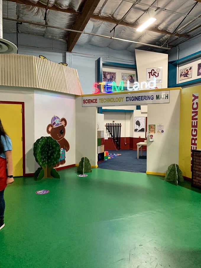 The STEM Lane entrance promises science, technology, engineering, and math disguised as pure fun and creative exploration.