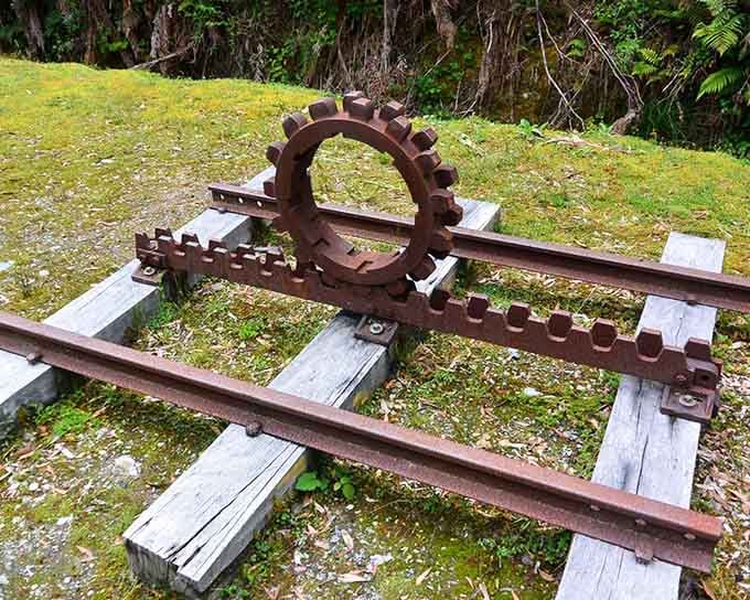 This toothed rail system conquered Colorado's steepest grades, engineering brilliance disguised as rusty metal art.