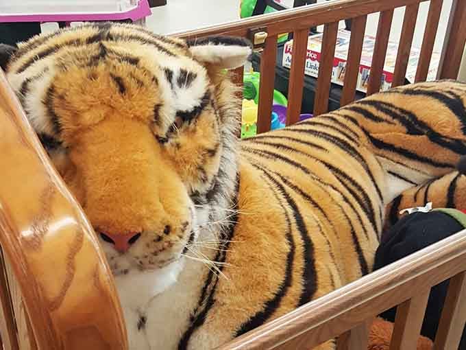 That plush tiger looks ready to pounce into some lucky kid's toy collection and become their new best friend.