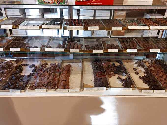 The display case stretches on like a chocolate lover's dream, filled with more varieties than you can count or resist.