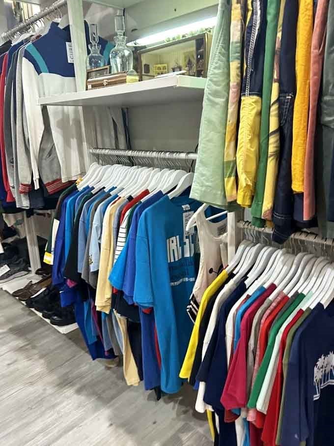 Men's clothing that proves guys can thrift shop too, despite what sitcoms might suggest otherwise.