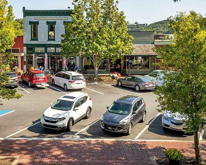 Small-town parking where you can actually find a spot without circling like a vulture for twenty minutes.