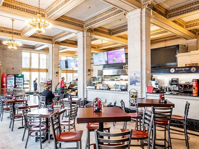 Classical columns frame a space where breakfast becomes an architectural experience worth savoring slowly.